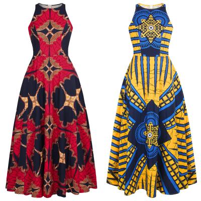 China New Women's Round Swing Skirt Summer Dress Printing Style Polyester Big Neck Digital Style Sleeveless African Nightclub Dress à venda
