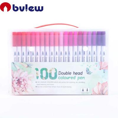 China Different Colors 100 PP Fineliner And Brush Tip Art Marker Double Head Colored Pen Set Gift Gel Package Customized For Kids Art à venda