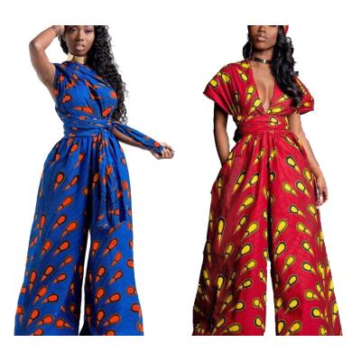 China African Print Foma FKAB007 Style African Feather Printed Casual Clothing Fashion Multi-use Wide Leg Overalls Bell Bottom Pants For Women for sale