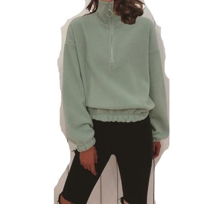 China Anti-Wrinkle SIPO Muslim Casual Turquoise Ribbed Half Zip Pullovers Shear Funnel Blank Neck Hoodie Custom Women for sale