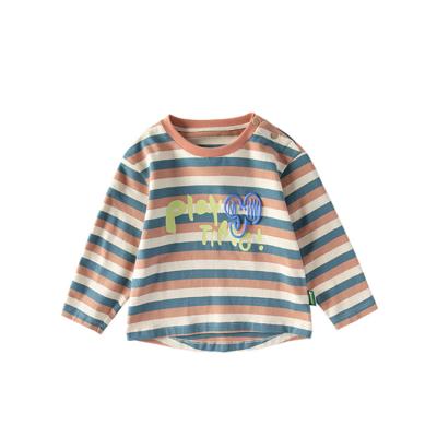China Breathable Cute Patternopen Button Design Contrast Color Bottoming Shirt Kids Striped Long Sleeve T-Shirts for sale